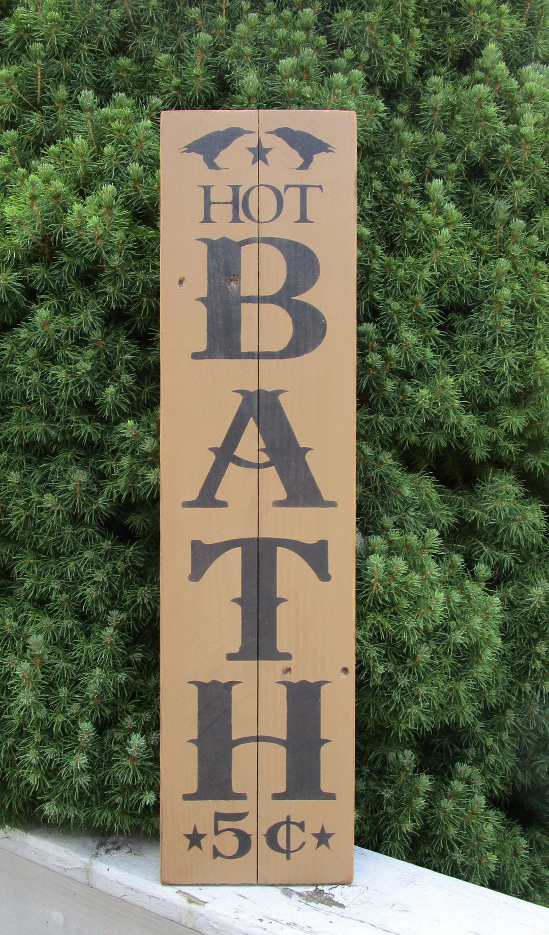 HOT BATH 5c Sign With Crows and Stars ~ Upcycled Sign/ Pallet Sign ...