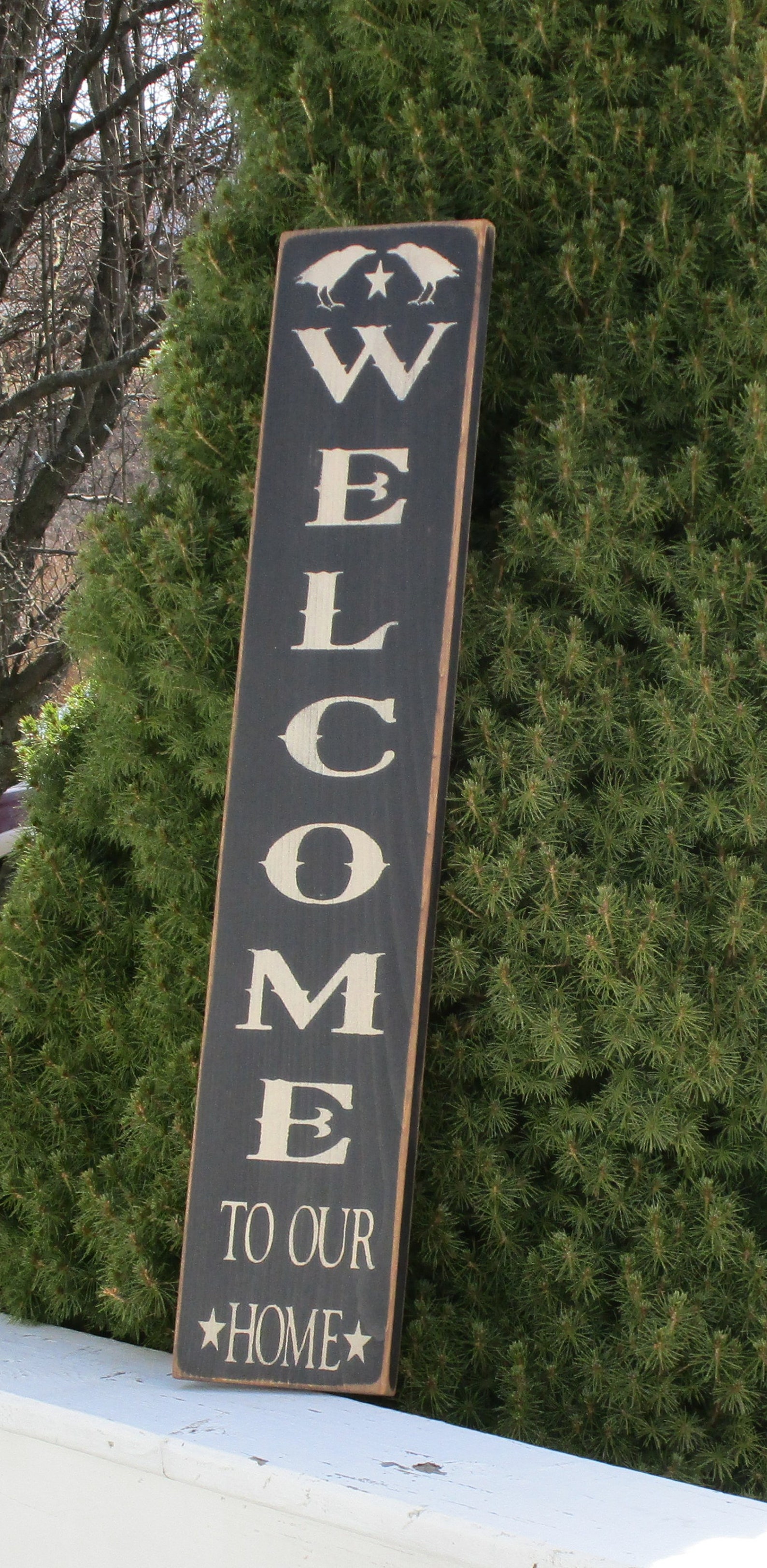 Vertical Welcome To Our Home Rustic Wood Sign With Crows and | Etsy