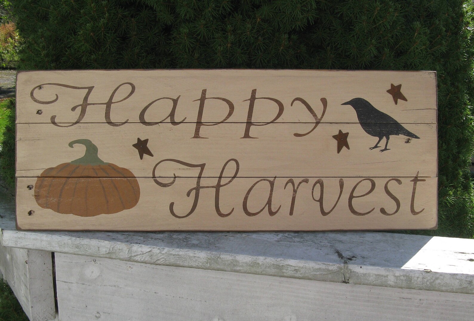 Happy Harvest Fall/ Autumn Wood Sign With Pumpkin Crow and - Etsy