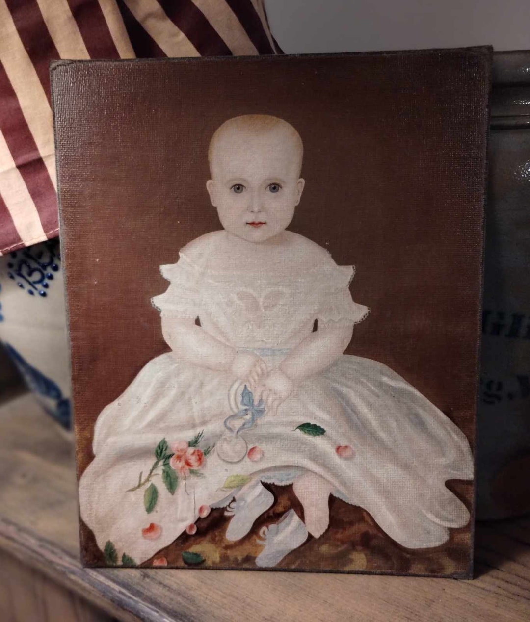 Handmade Primitive Reproduction Antique Baby Girl in Fancy Dress Print ...