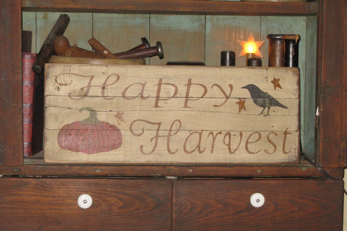 Happy Harvest Fall/ Autumn Wood Sign With Pumpkin Crow and - Etsy