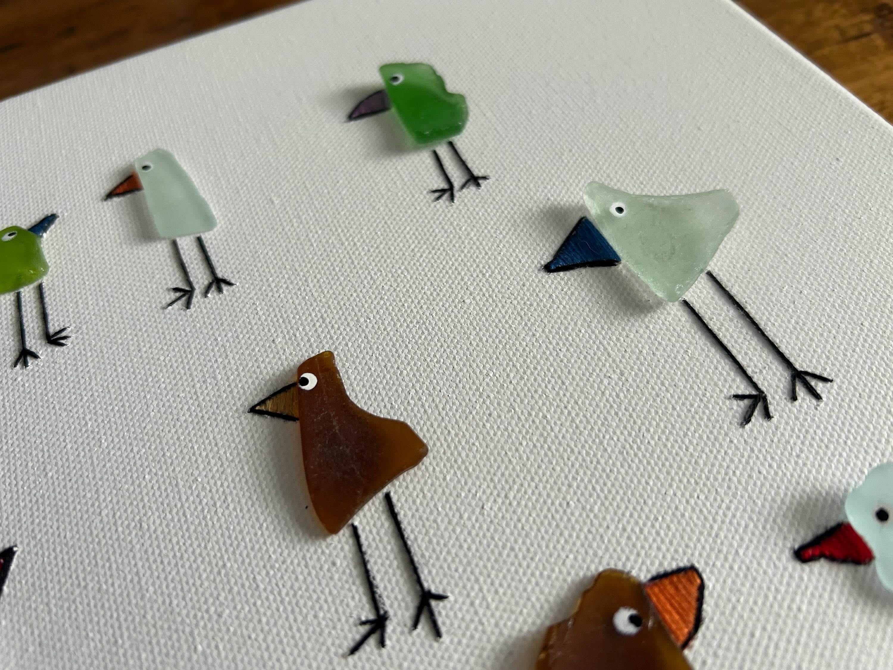 Embroidered Beach Glass Birds; Vermont Beach Glass, Bird Art ...