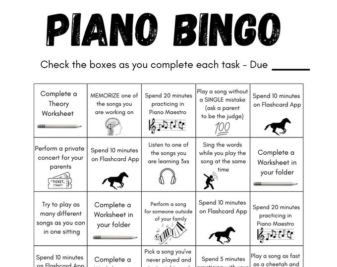 Piano Bingo Practice Sheet Student Game Piano Resource for Begginers ...
