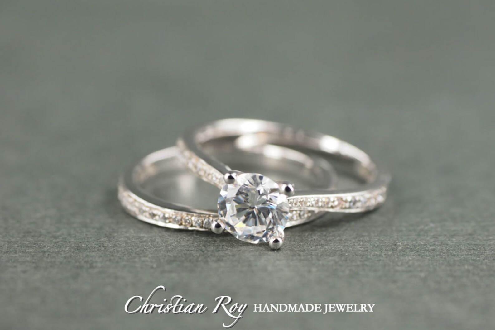 Round Cut Diamond Simulant Engagement Ring Set Sterling - Etsy