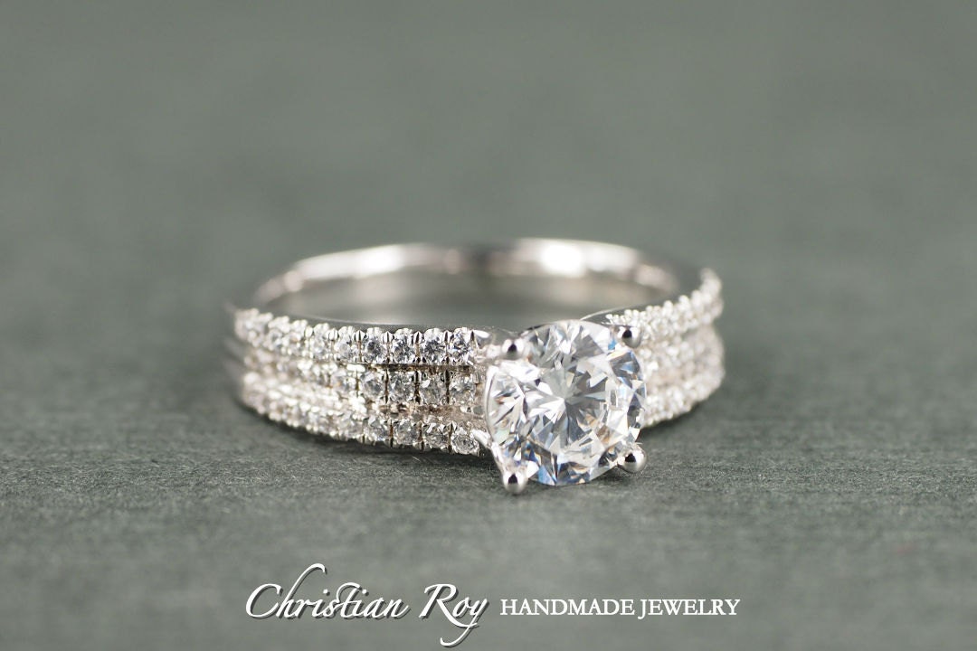 Round Cut Diamond Simulant Engagement Ring Sterling Silver - Etsy New ...