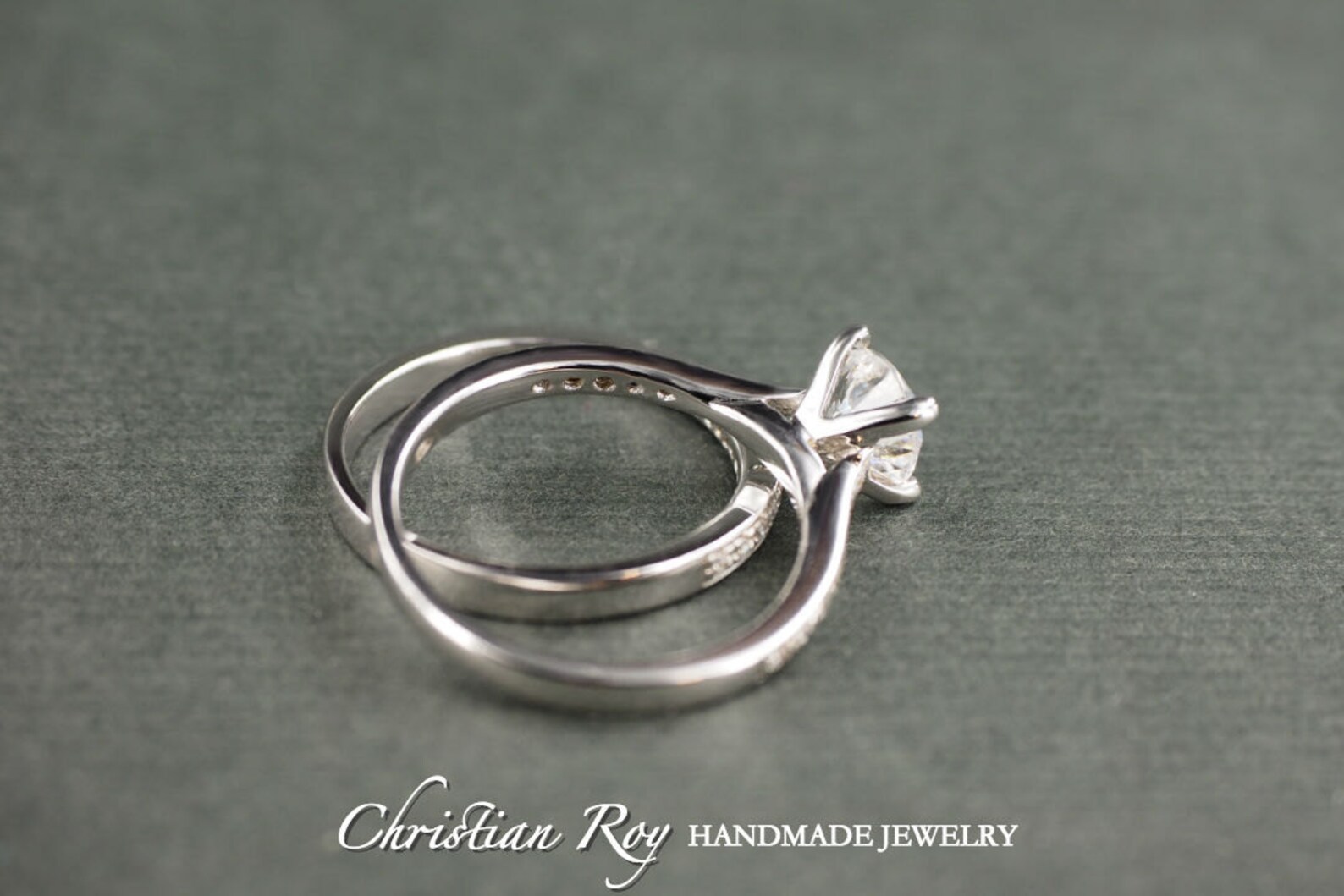 Round Cut Diamond Simulant Engagement Ring Set Sterling - Etsy