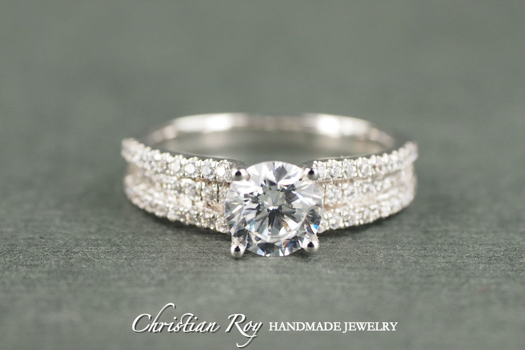 Round Cut Diamond Simulant Engagement Ring Sterling Silver - Etsy New ...