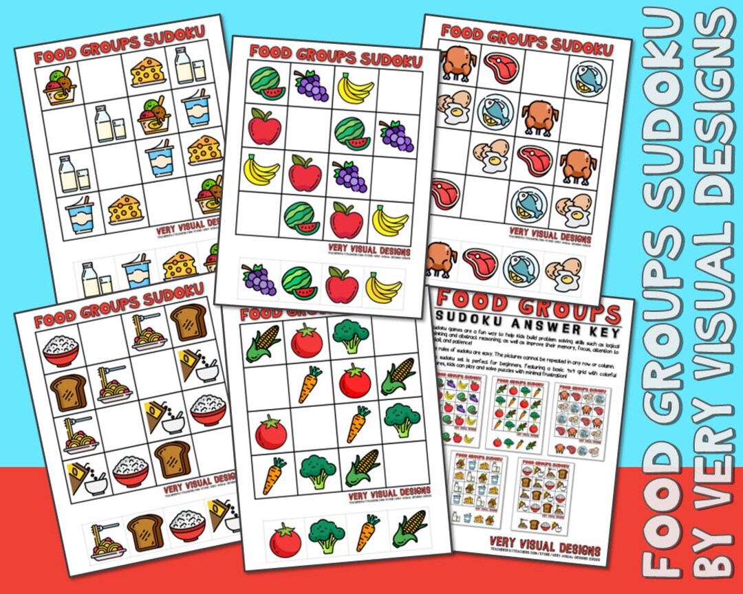 KIDS PICTURE SUDOKU Food Groups Printable Puzzles for Beginners ...