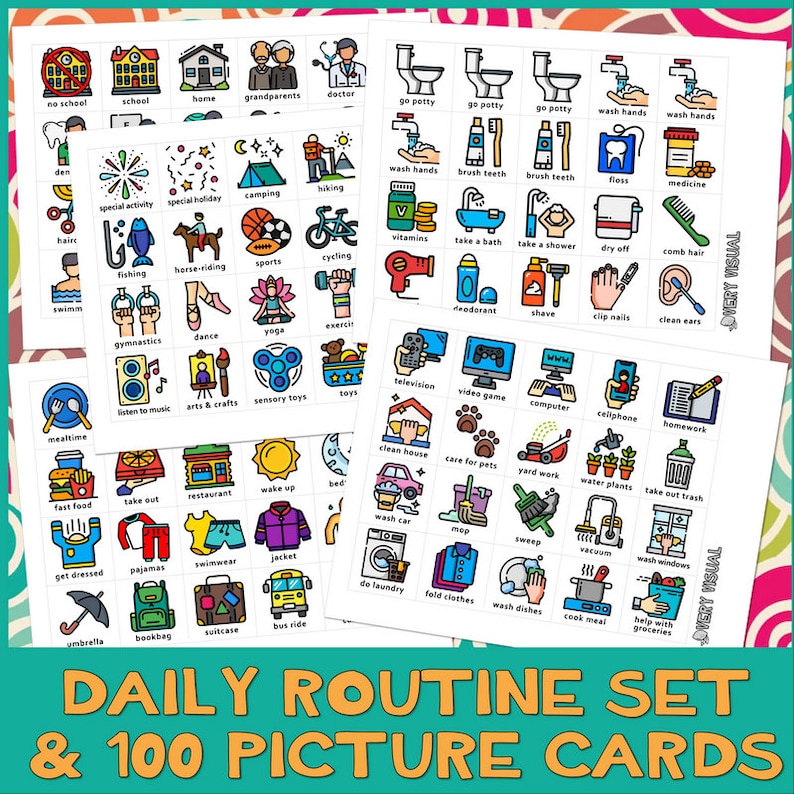 DAILY ROUTINE Visual Schedule Set to Do Planner Picture Icons ...