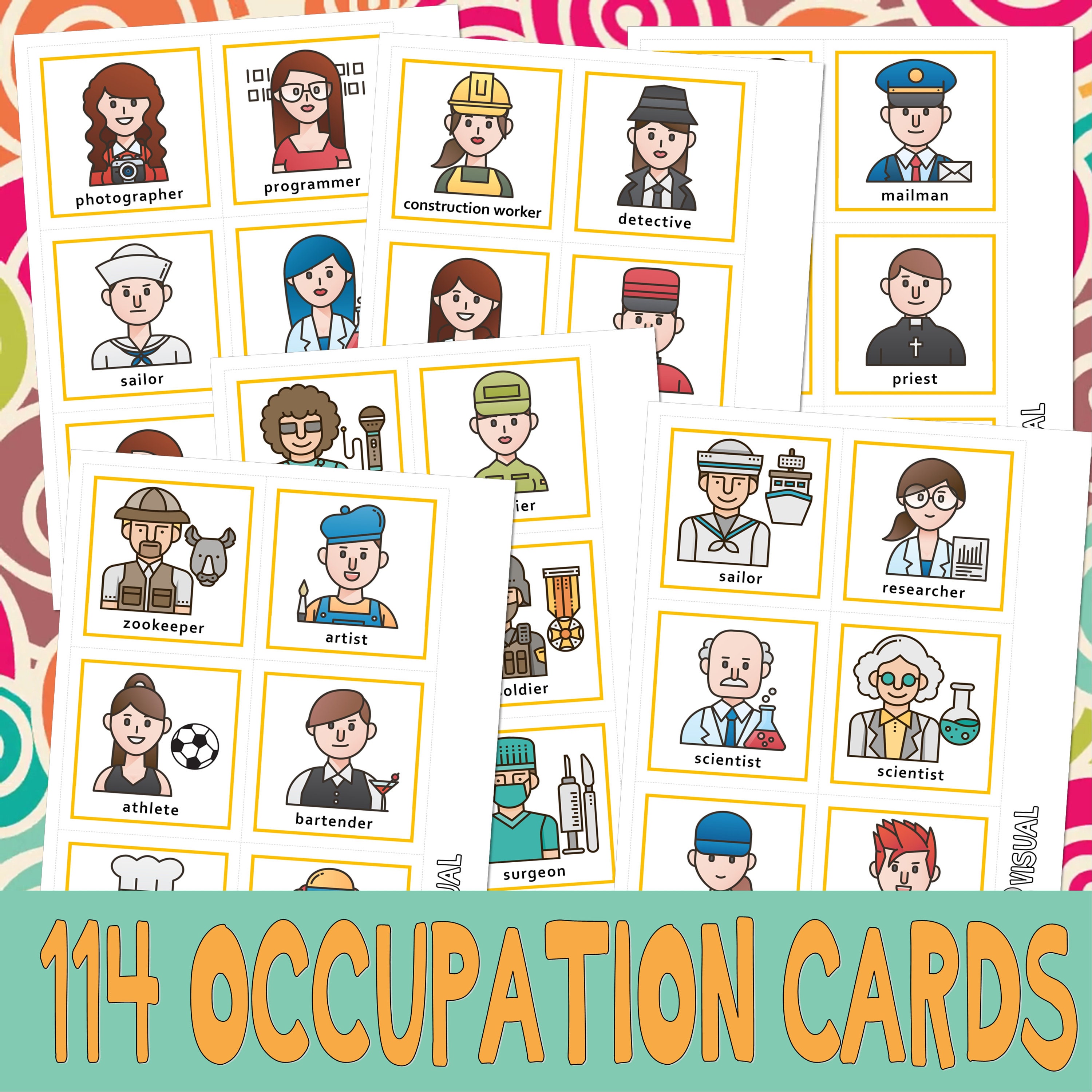 OCCUPATION CARDS 1 : Kids Community Helpers Icons Job Flashcards Set - Etsy