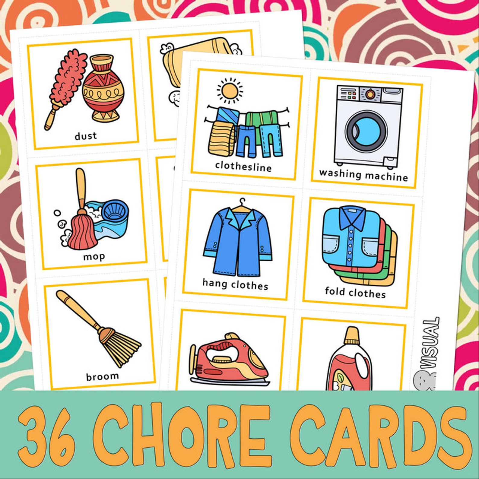 CHORE CARDS 1 : Kids Cleaning Routine PCS Icons Flashcards Set - Etsy