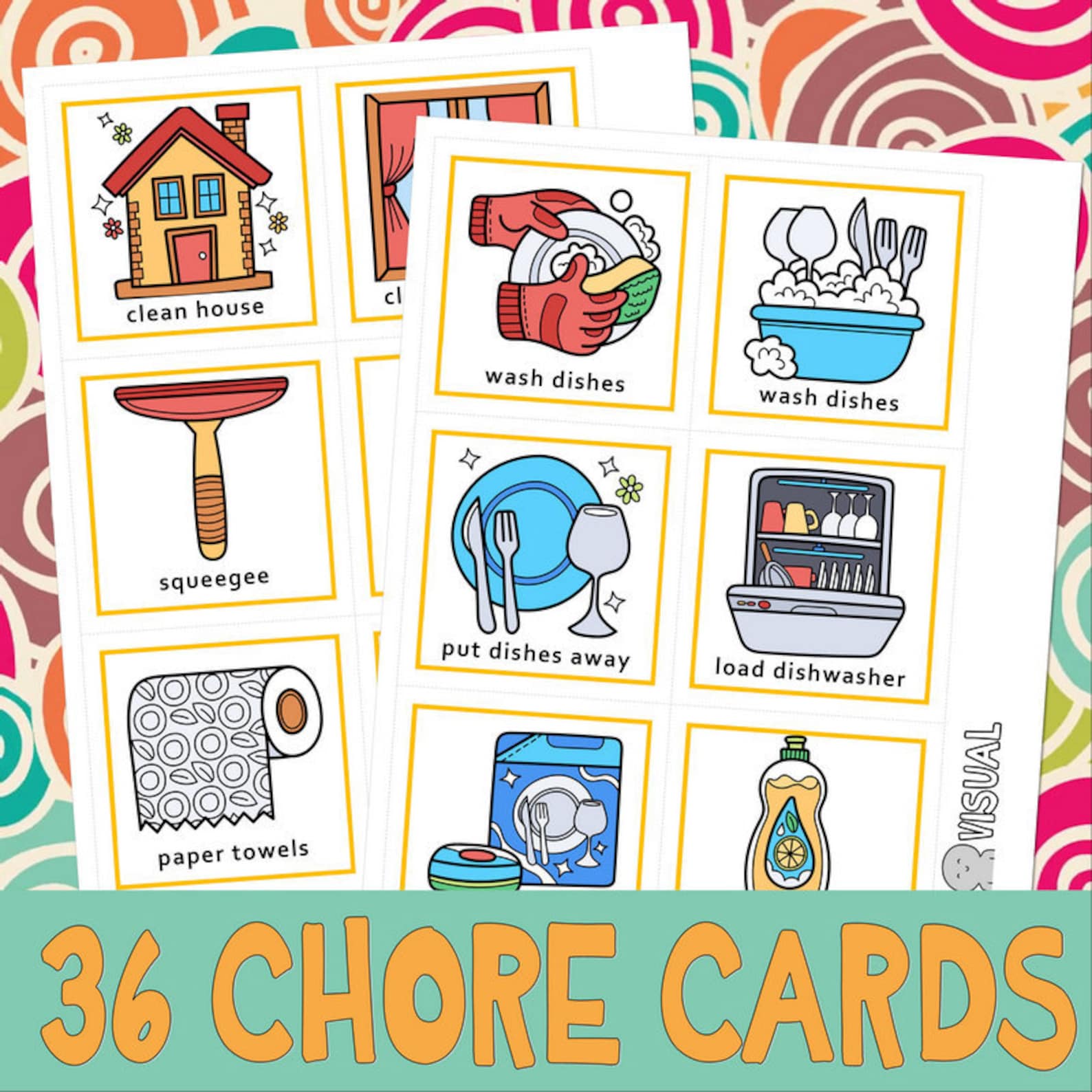 CHORE CARDS 1 : Kids Cleaning Routine PCS Icons Flashcards Set - Etsy