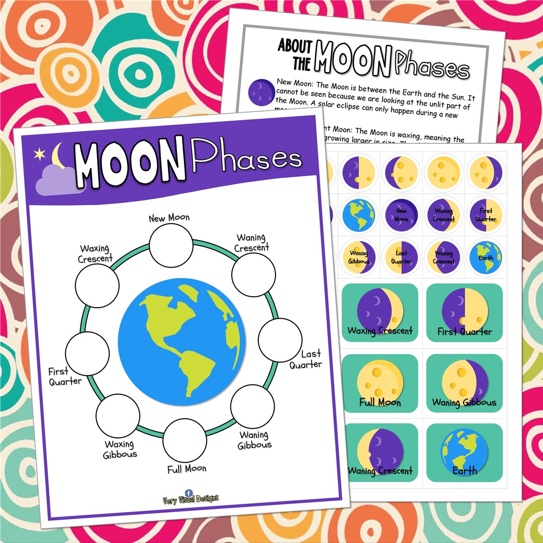 MOON PHASES ACTIVITY Printable Game, Educational Outer Space Worksheet ...