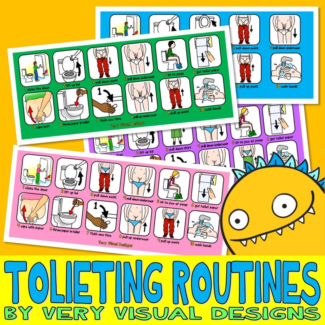 HOW TO POTTY : Boy & Girl Visual Routine Set Autism Toilet Bathroom ...