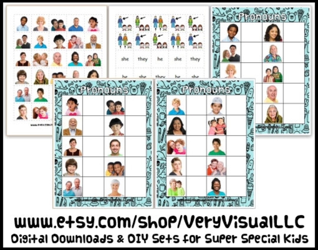 PRONOUNS MATCH & SORT W/ 60 Pecs Picture Cards Digital Download Speech ...