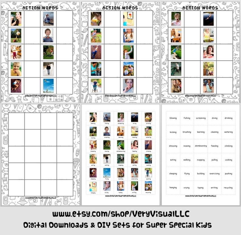 ACTION VERBS Match & Sort W/ 60 PECS Cards : Instant Digital Download ...