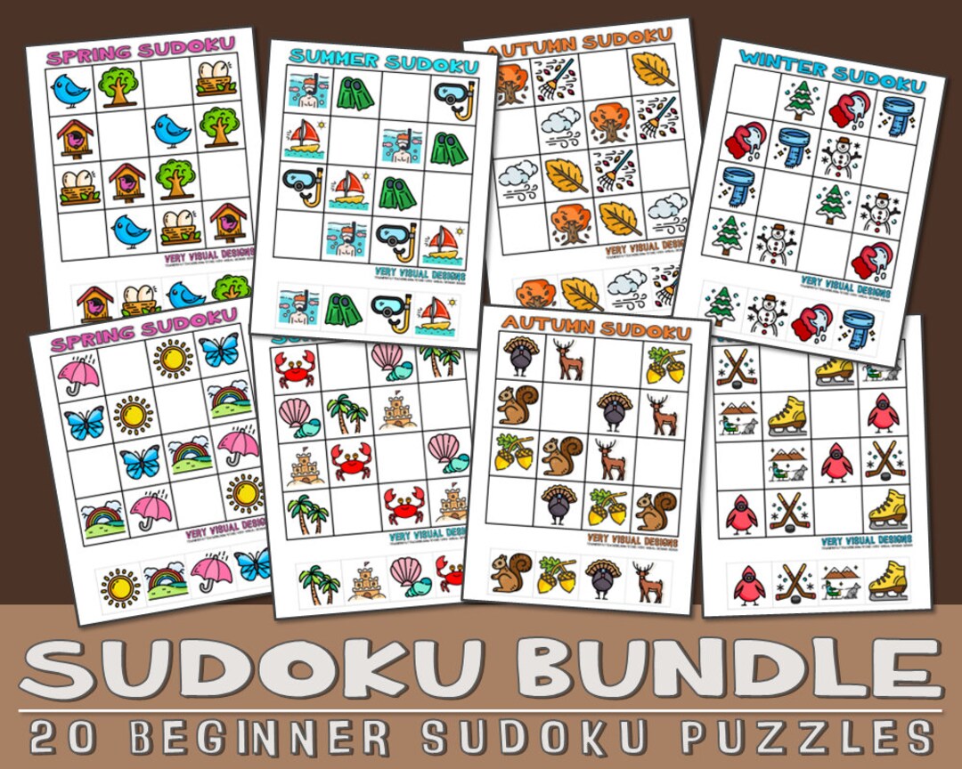 PICTURE SUDOKU BUNDLE Seasons Printable Kids Puzzles for Beginners ...