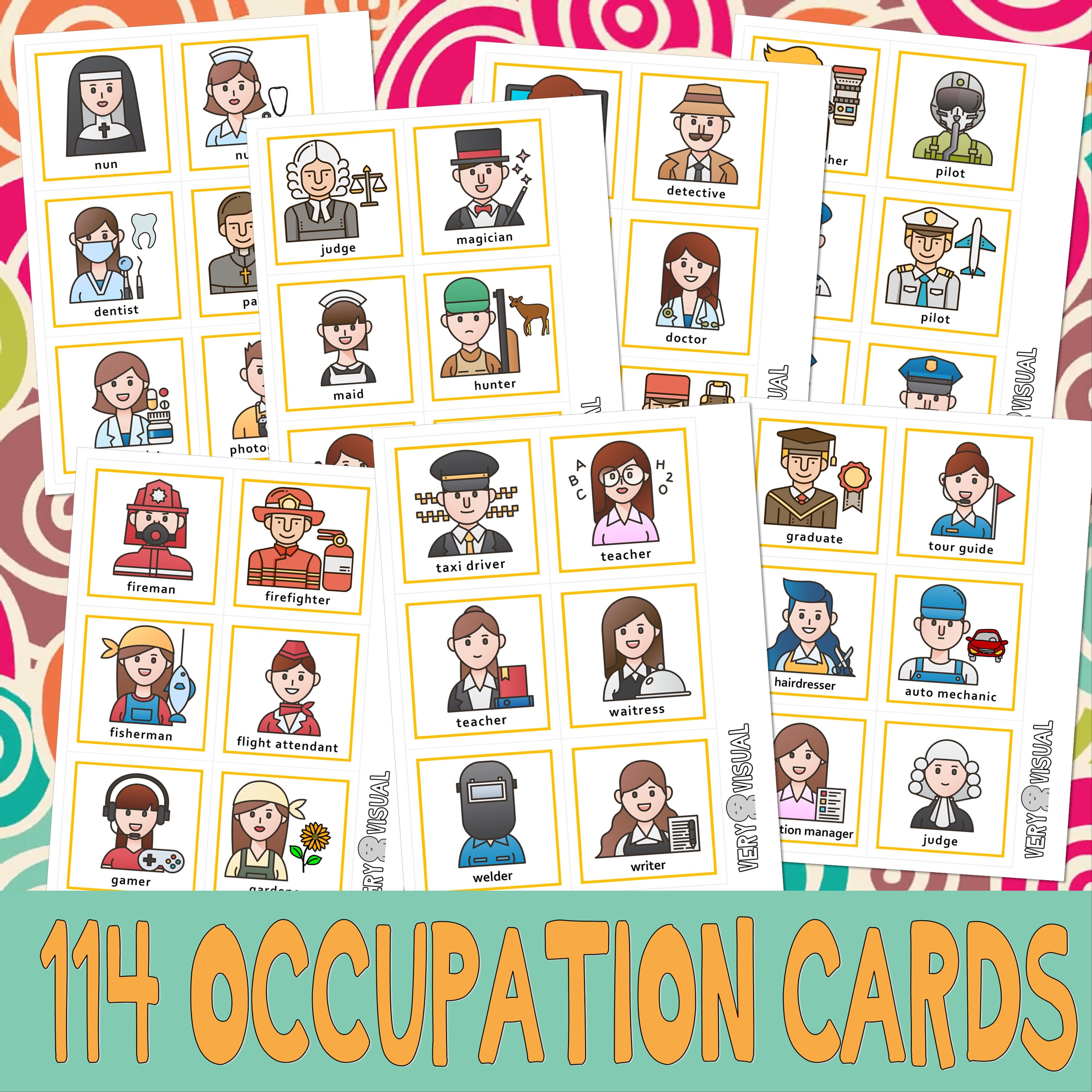 OCCUPATION CARDS 1 : Kids Community Helpers Icons Job Flashcards Set - Etsy