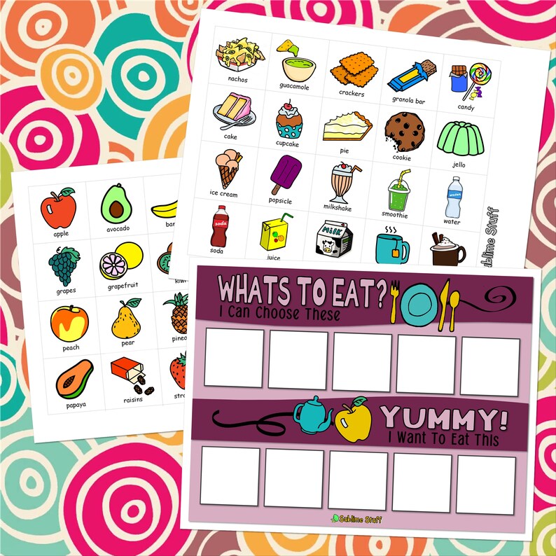WHATS TO EAT Printable Aide, Kids Visual Mealtime Planner, Food Choice ...