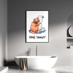 Funny Bathroom Wall Art, Cat Humor Toilet Print, Digital Bathroom ...