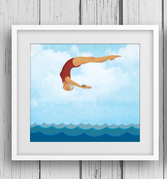 Diving Girl Art Print | Etsy