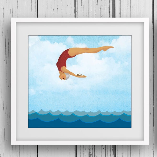 Diving Girl Wall Art - Etsy
