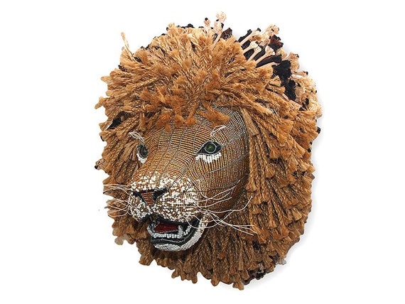 Lion Head Wall Hanging Bead Wire and Rope Animal Wall Art / - Etsy