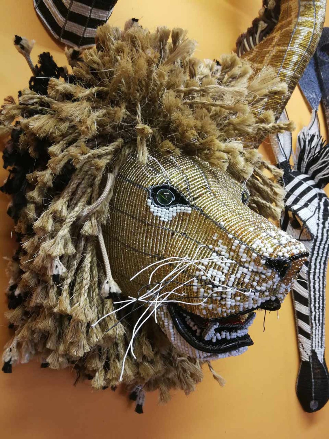 Lion Head Wall Hanging - Bead, Wire and Rope Animal Wall Art / African ...
