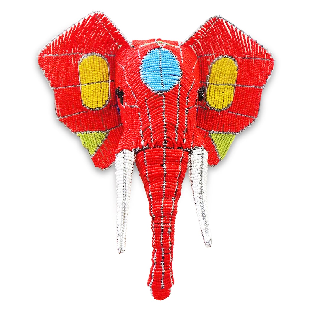 Mini Colourful Beaded Elephant Head | African Beaded Animals | Wall ...