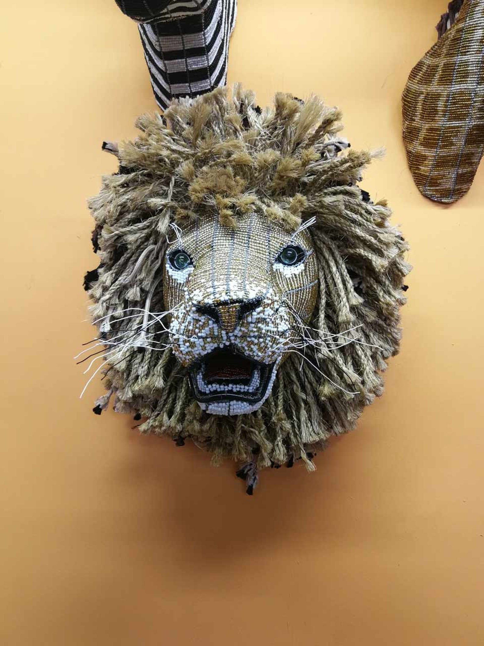 Lion Head Wall Hanging - Bead, Wire and Rope Animal Wall Art / African ...