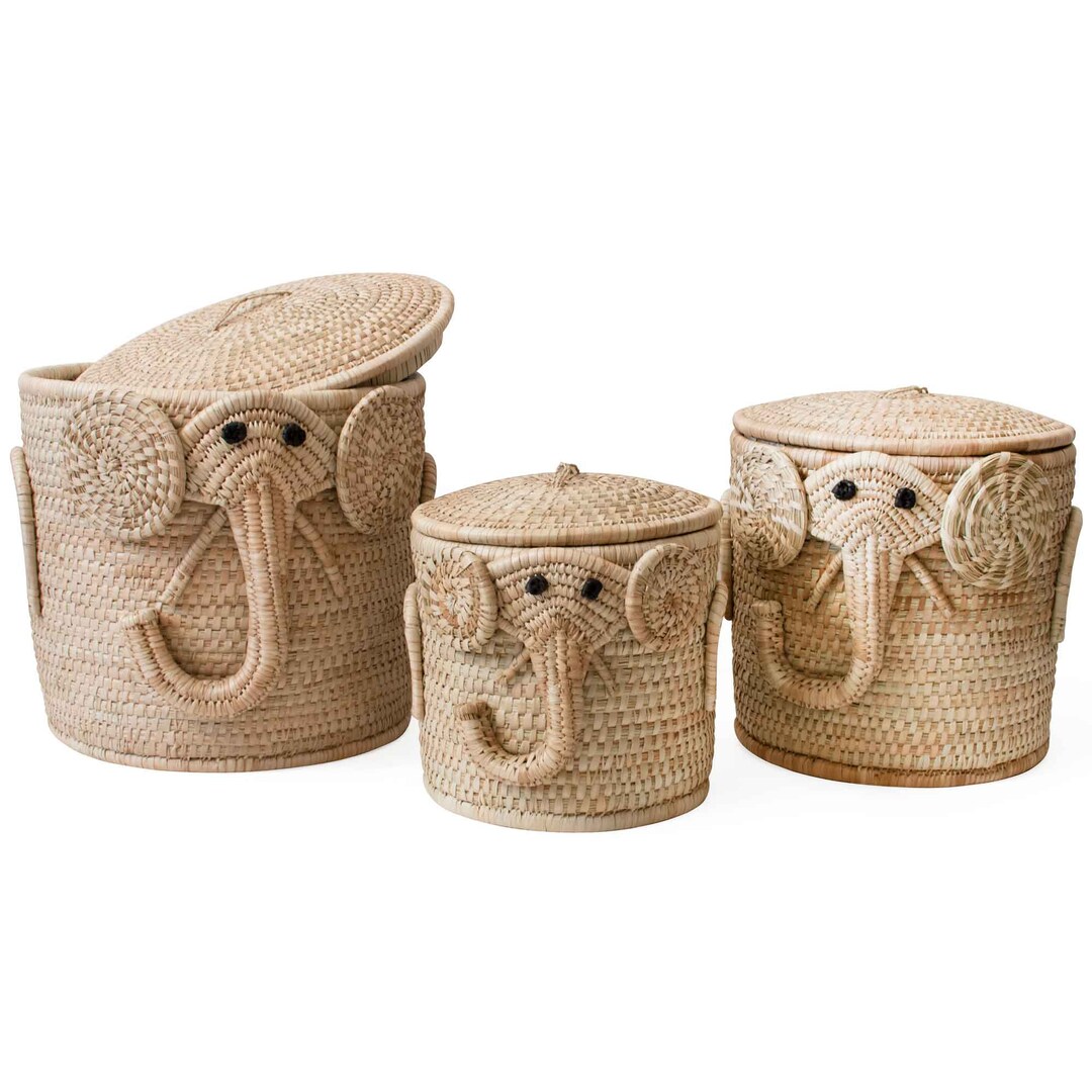 Set of Elephant Laundry Baskets | Elephant Designed Laundry Hamper ...