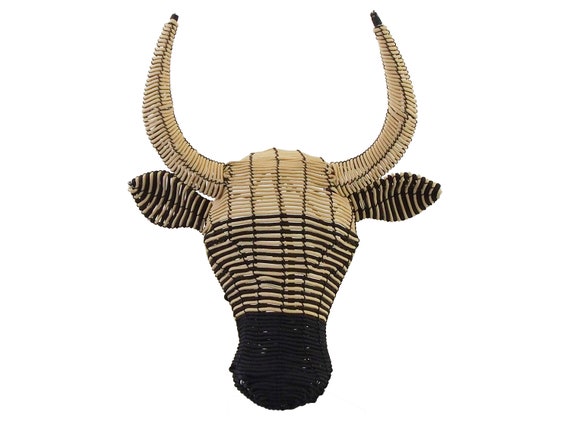 Rope Bull Head Black and Beige Bull Head Wall Decor | Etsy