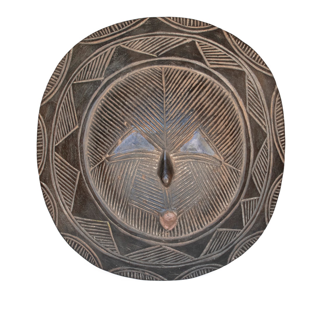 Bobo Mask Shield | Large Round 35cm Wood Shield | Large Carved Wood ...
