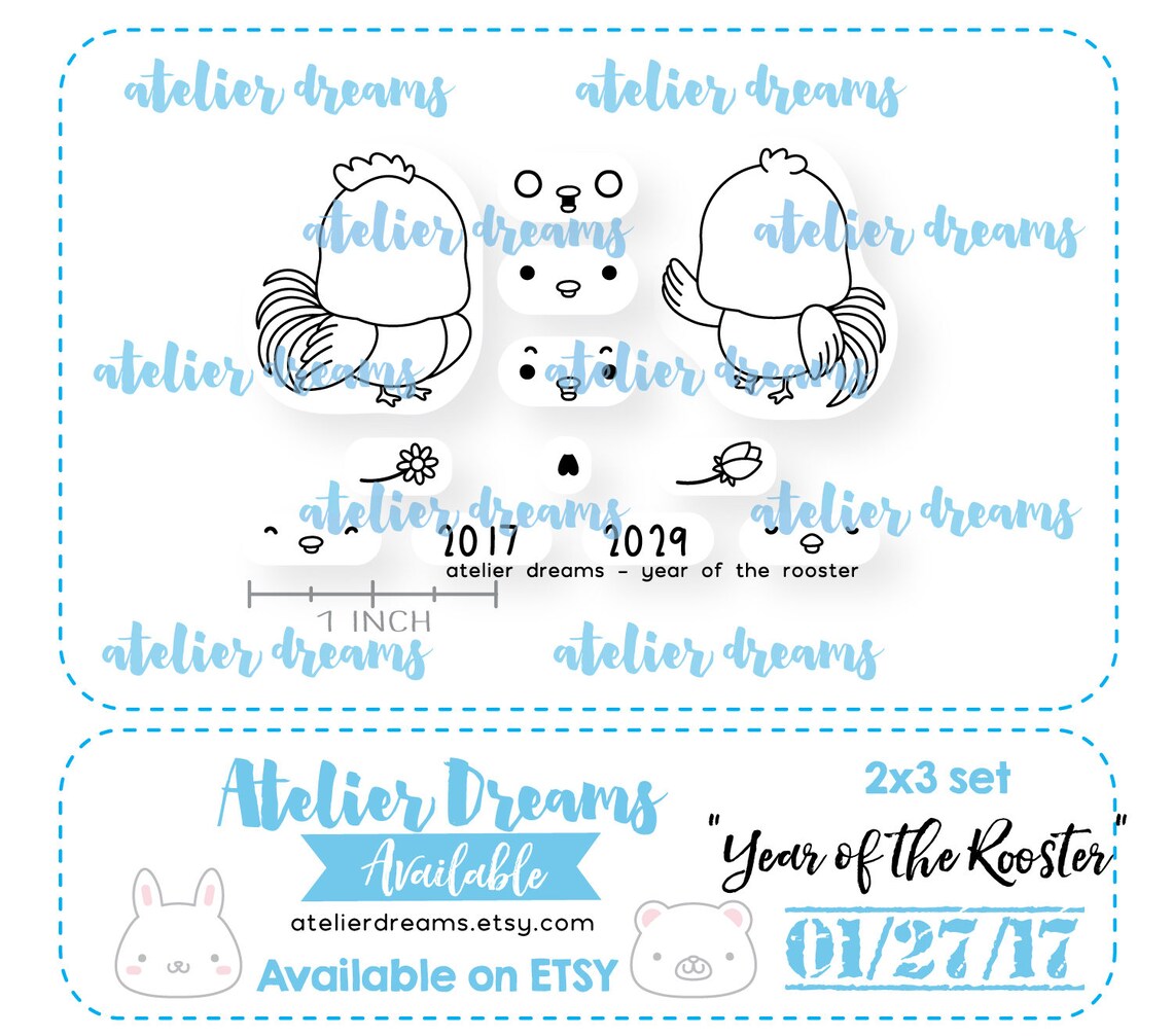 ADM-006 Year of the ROOSTER - Mini - Planner Stamps (photopolymer Clear ...