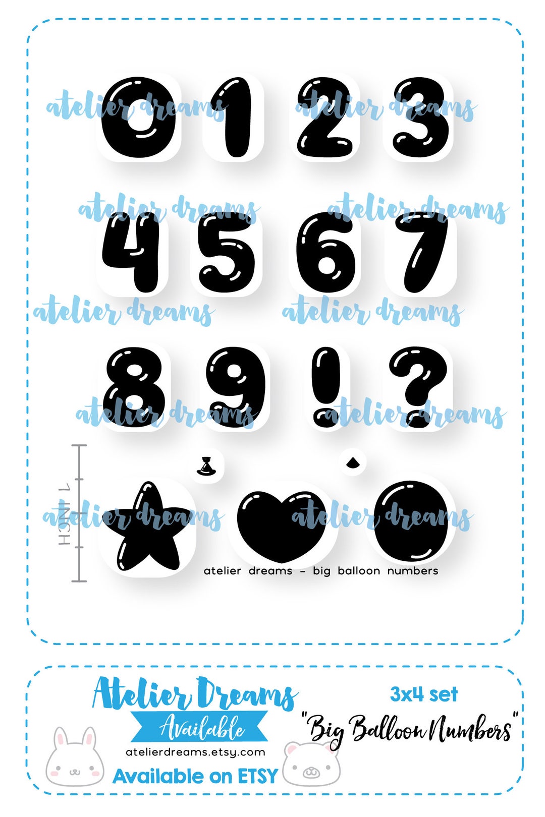 ADG-015 BIG BALLOON Numbers - 3x4 - Planner Stamps (photopolymer Clear ...