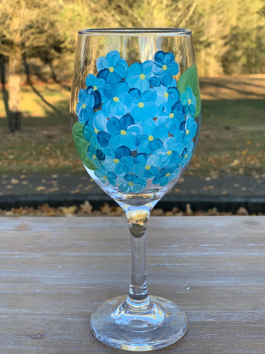 Hydrangea Wine Glass, Flower Wine Glass, Floral Wine Glass, Spring Wine ...