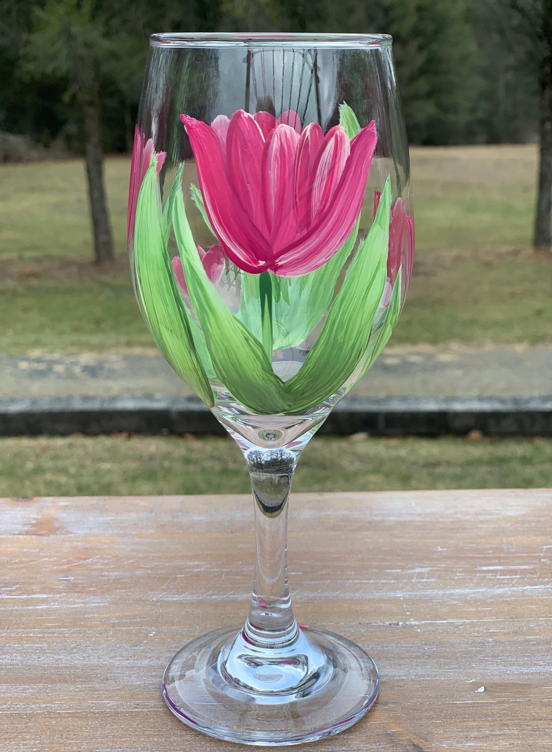 Tulip Wine Glass, Flower Wine Glass, Floral Wine Glass, Spring Wine ...