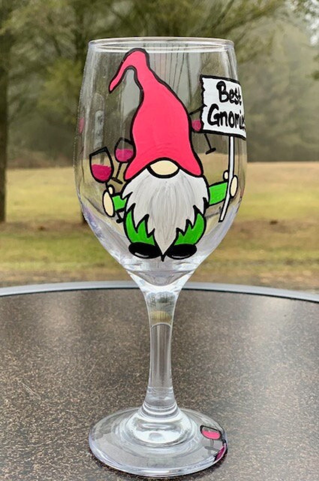 Gnome Best Friend Hand Painted Wine Glass, Best Gnomies Wine Glass ...