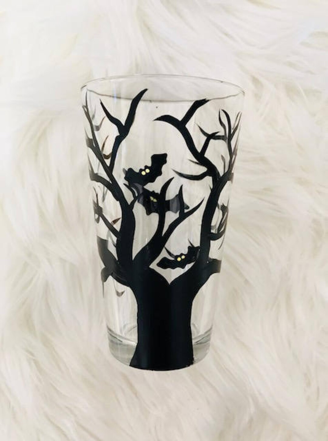 Halloween Bat and Tree Handpainted Pint Glass/ Halloween Beer Glass ...