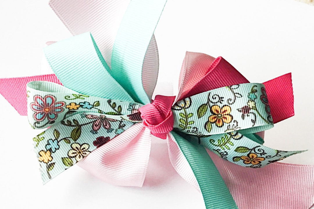 Fancy Pink and Aqua Collar Bow for Girl Dogs and Cats - Etsy