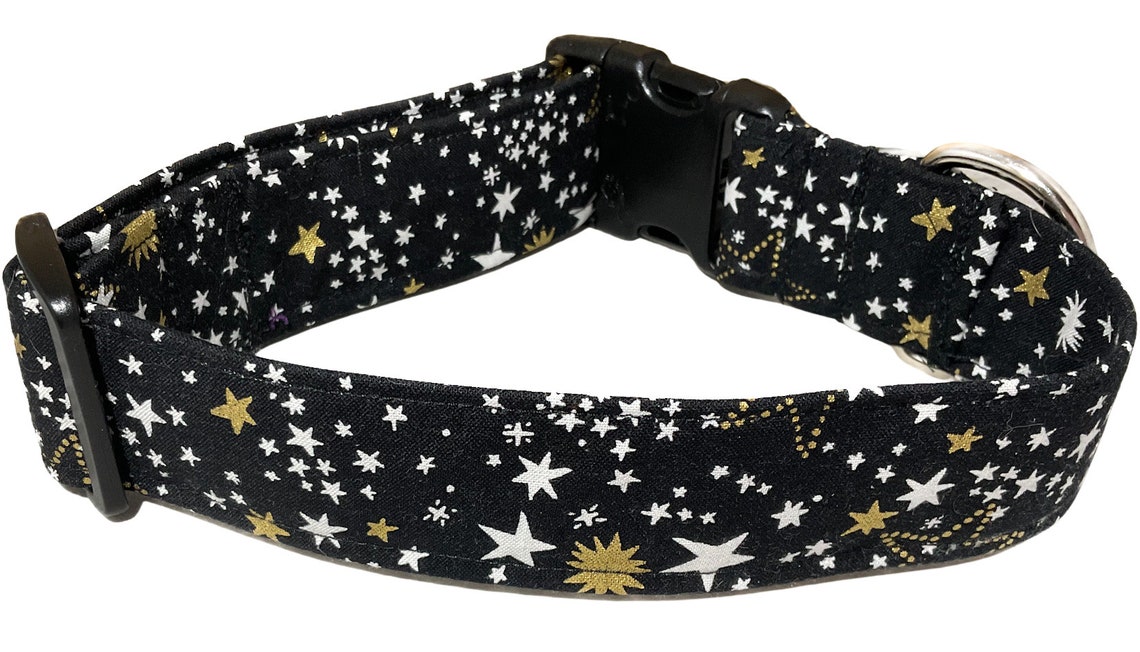 Black and White Star Dog Collar With Star Charm - White & Gold Stars on ...