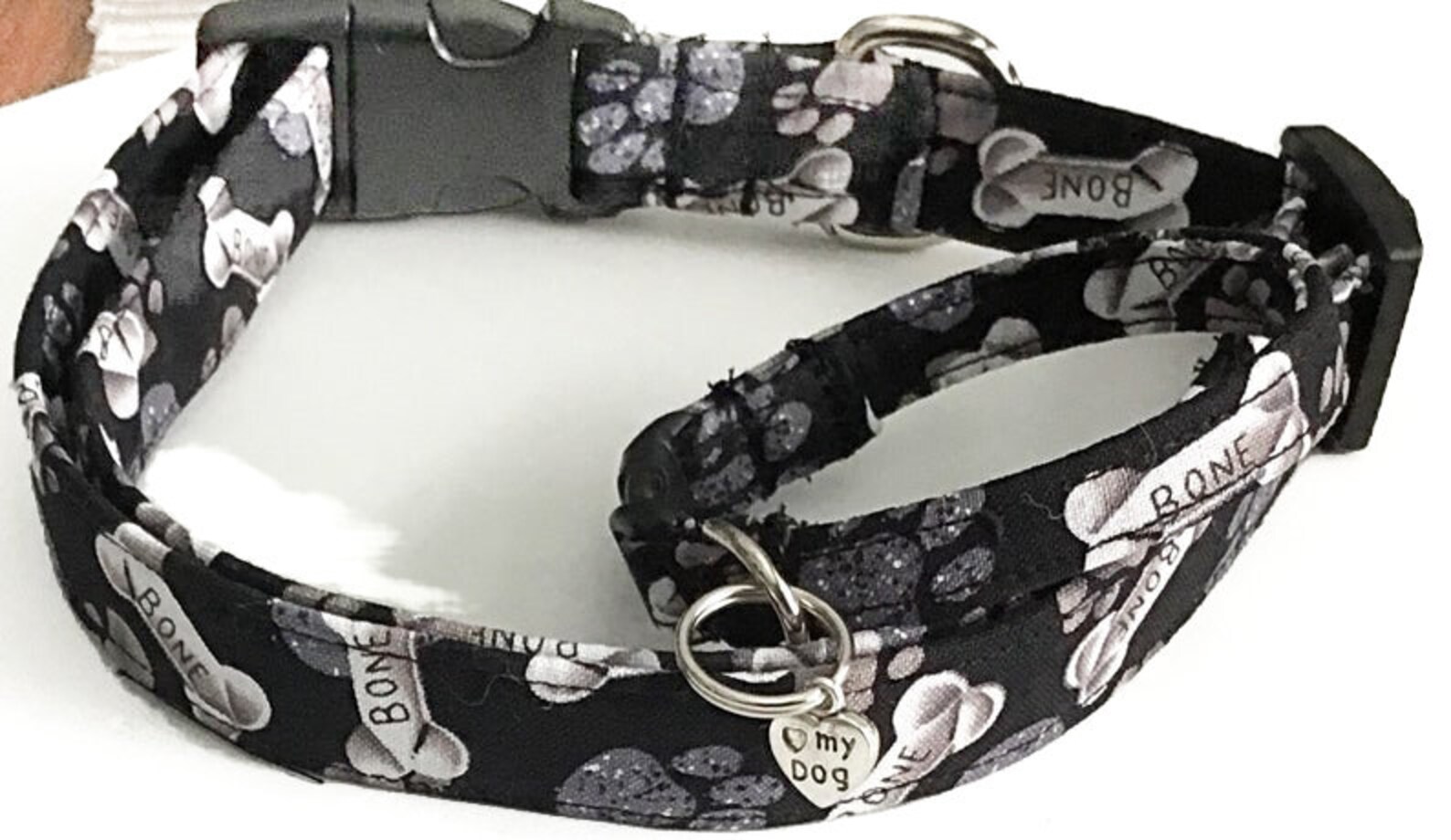 Black & White Dog Bone Collar With Matching Friendship Charm - Etsy