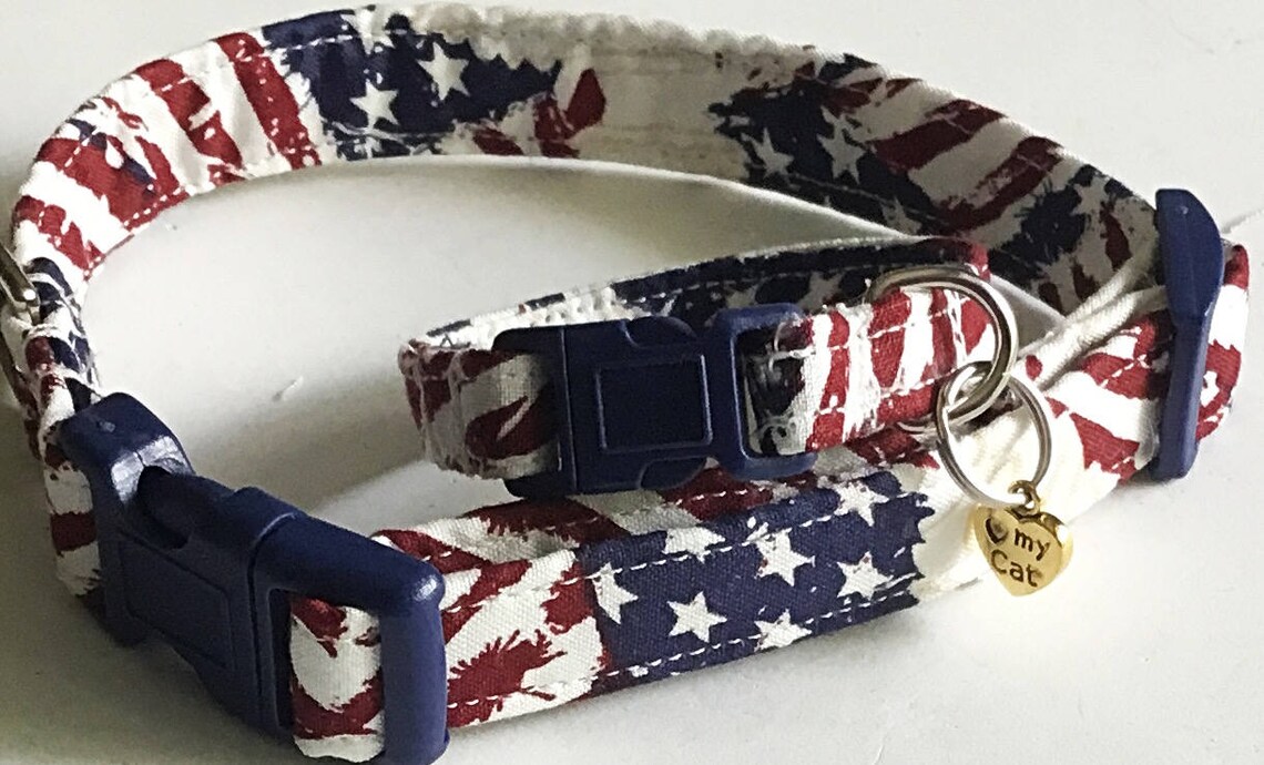 Patriotic Flag Collar for Dogs and Cats With Matching | Etsy