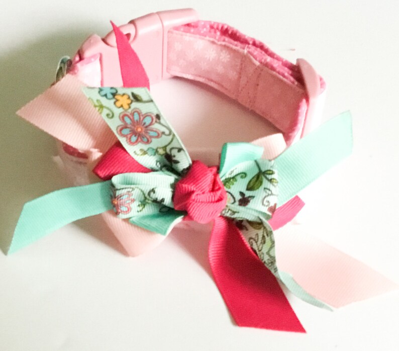Fancy Pink and Aqua Collar Bow for Girl Dogs and Cats - Etsy
