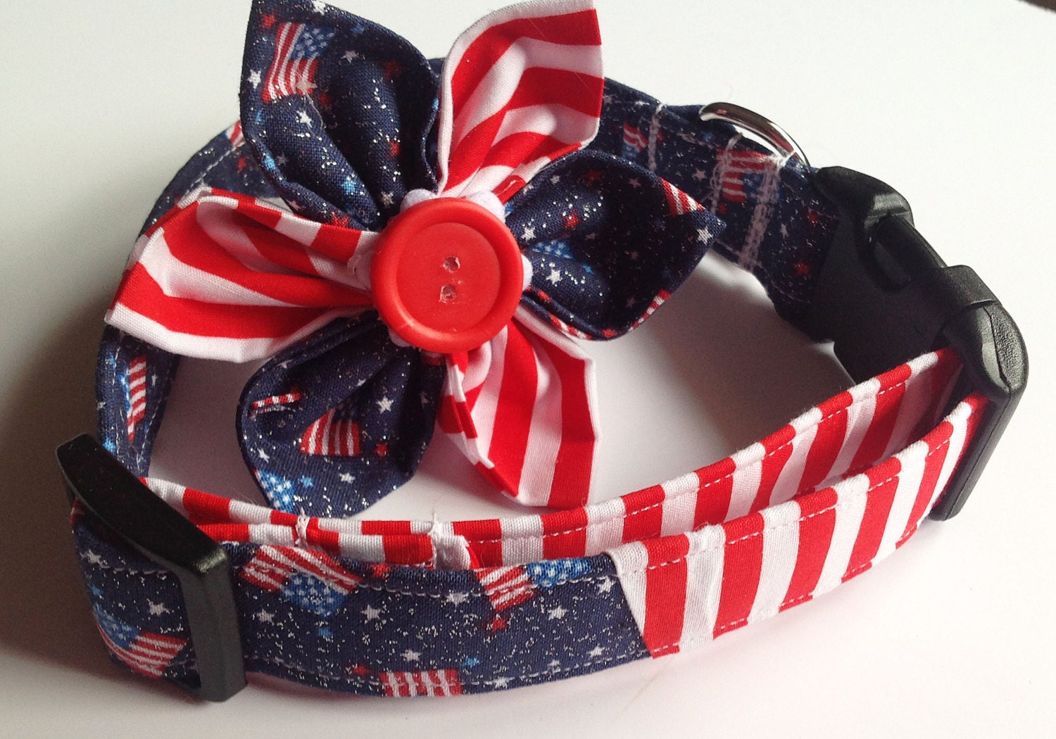 Patriotic Collar Flower - Red, White, Blue With Stripes, Flags &.stars ...