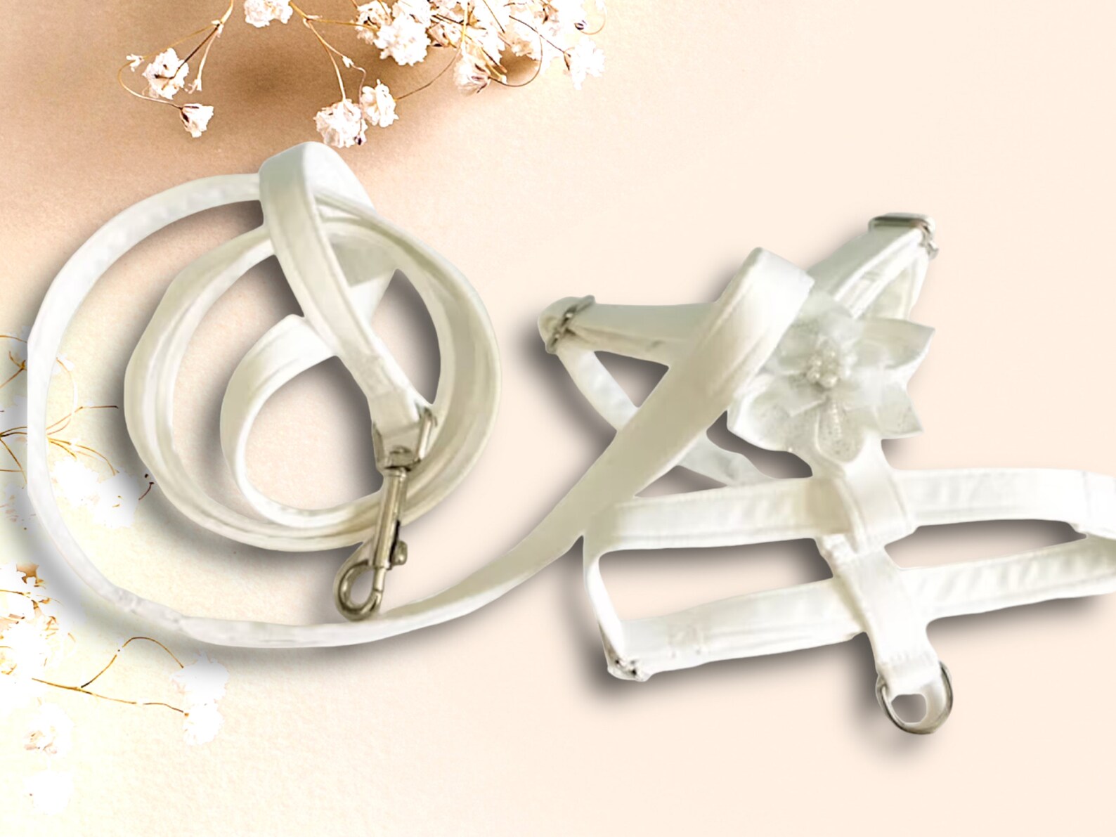White Satin Wedding Dog Harness With Silver Metal Buckle / Satin Roman ...