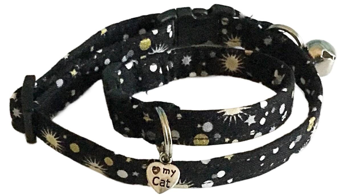Black Celestial Stars and Planets Cat Collar With Breakaway Buckle and ...