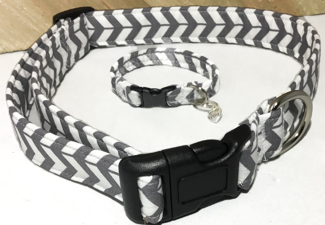 Gray and White Chevron Dog and Cat Collar With Matching - Etsy