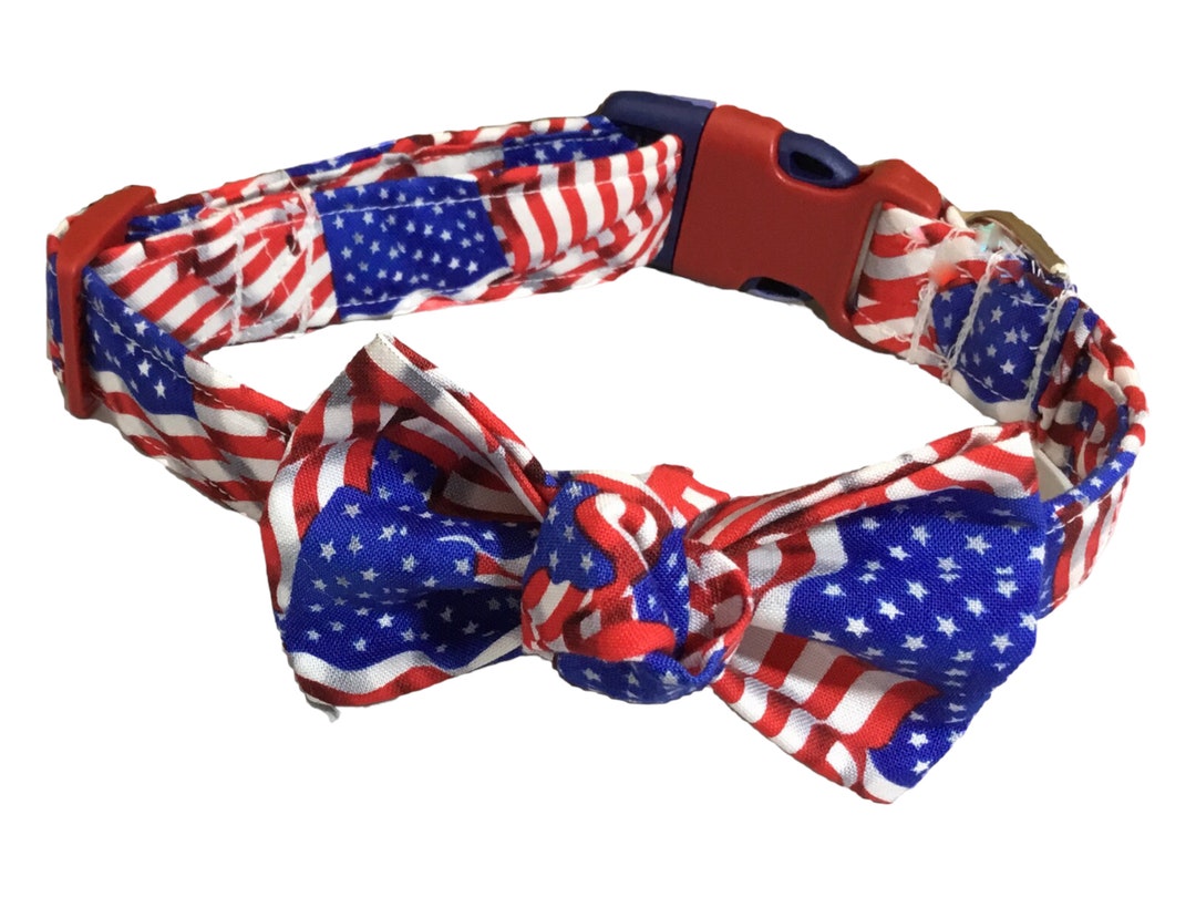 Patriotic American Flag Collar With Bow - Male & Female Dogs or Cats ...