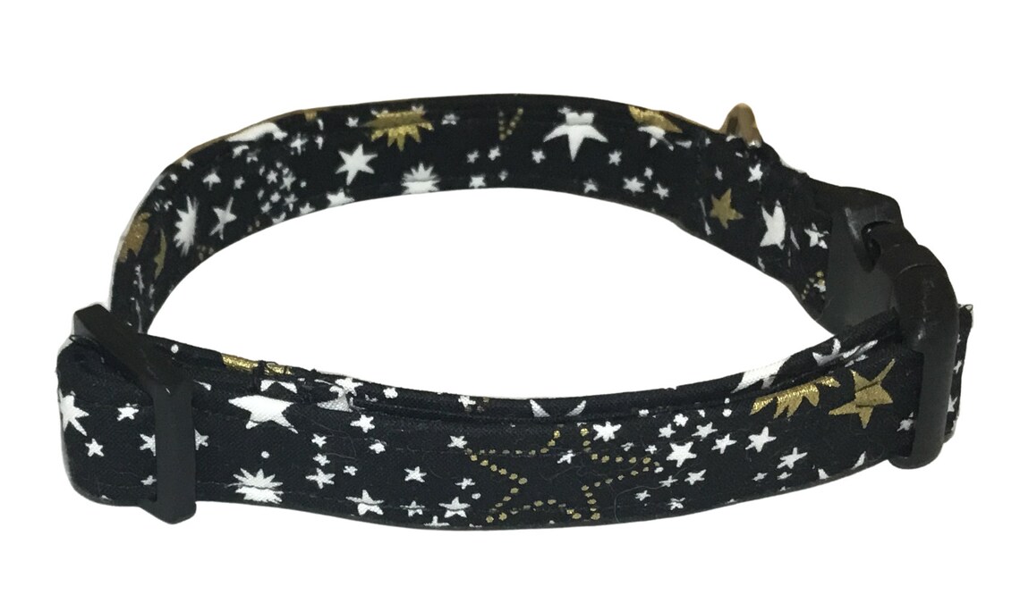 Black and White Star Dog Collar With Star Charm - White & Gold Stars on ...